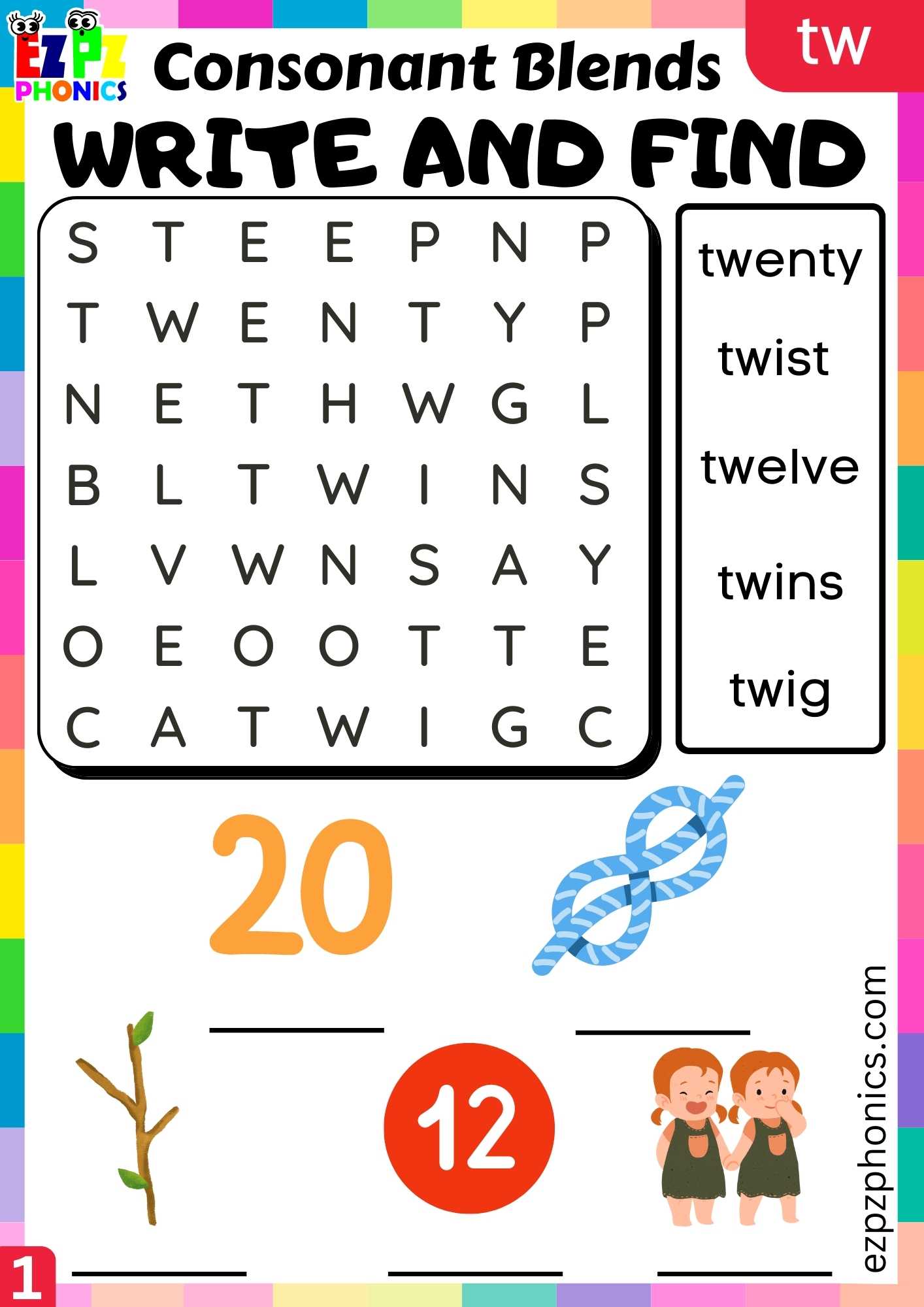TW Words Write And Find Phonics Consonant Blends Worksheet TW Words Write And Find Phonics Consonant Blends Worksheet